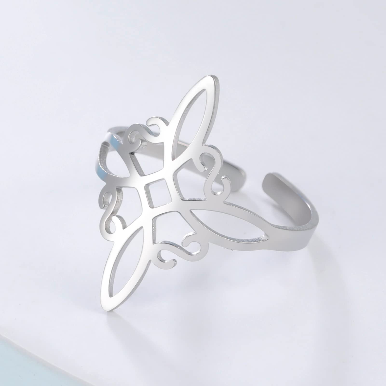 LIKGREAT Witches Knot Ring Adjustable Irish Celtic Knot Rings For Women Witchcraft Pagan Wiccan Jewelry For Women (silver)