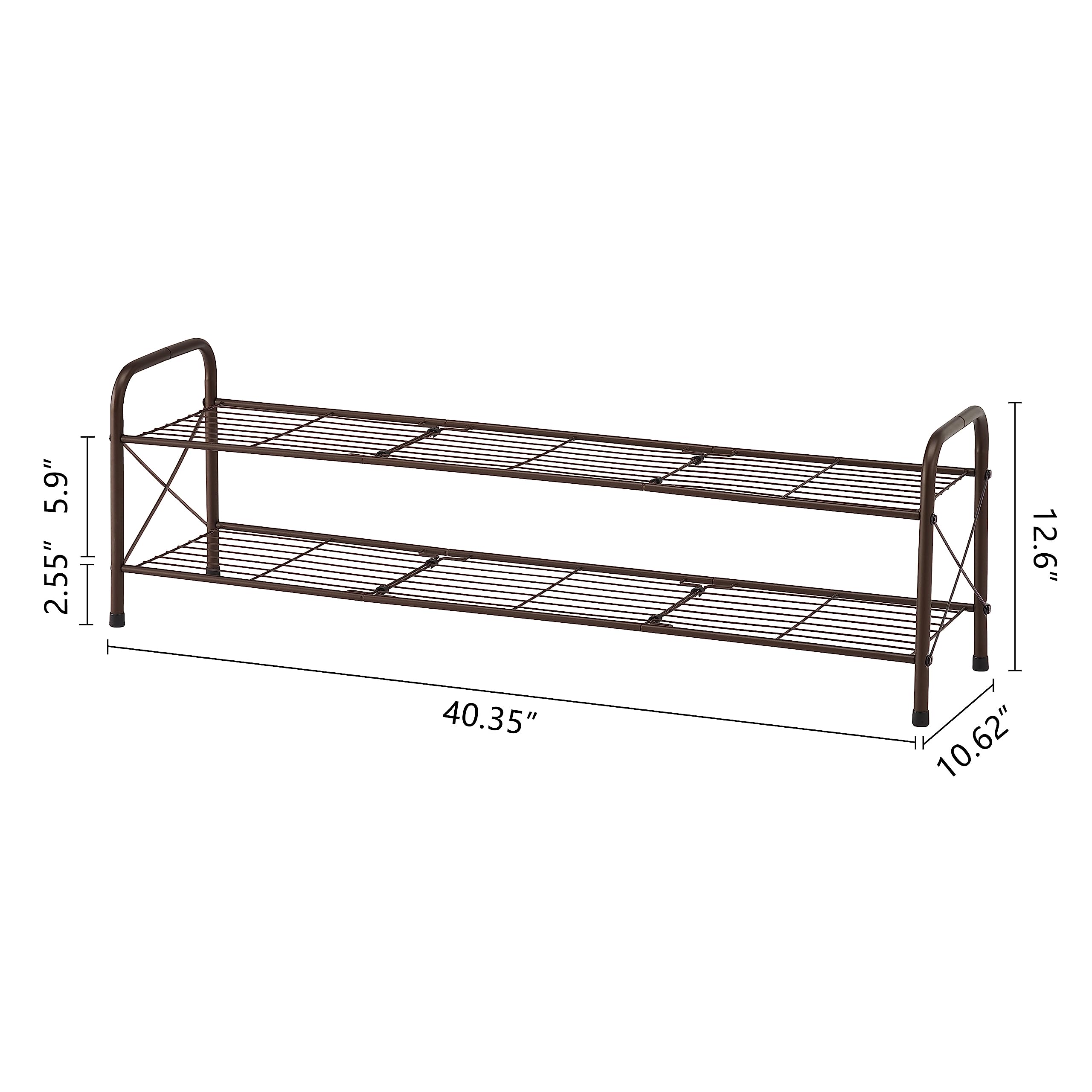 Hoctieon 2 Tier Shoe Rack for Closet, Shoe Rack FreeStanding, Entryway Shoe Shelf, Shoe Storage Organizer, Durable Mesh Style Shoe Rack, Brown
