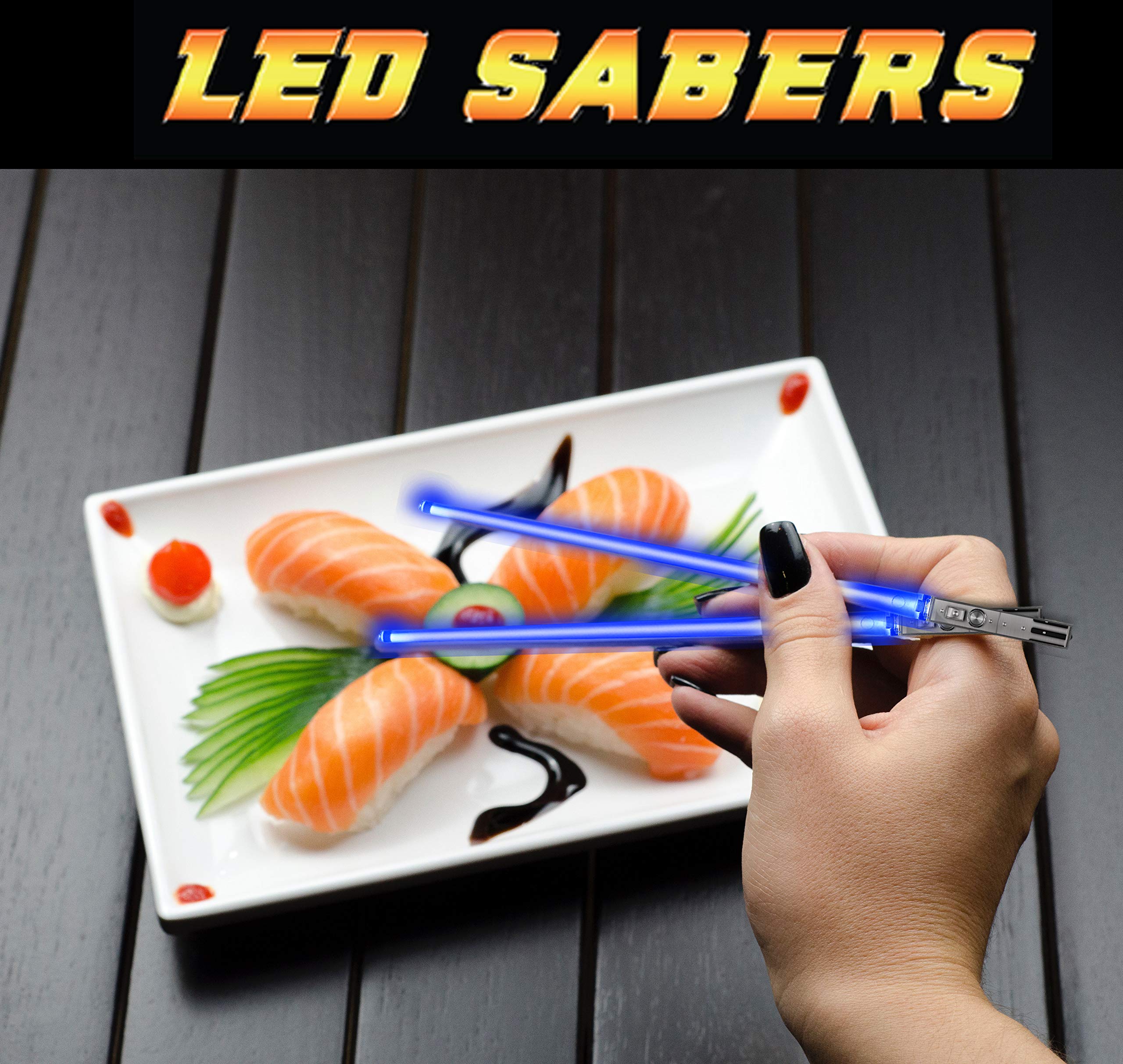 LIGHTSABER CHOPSTICKS STAR WARS LED LIGHT-UP Glowing Light Saber Chop Sticks REUSABLE Sushi Lightup Sabers - LUKE SKYWALKER BLUE - 1 PAIR