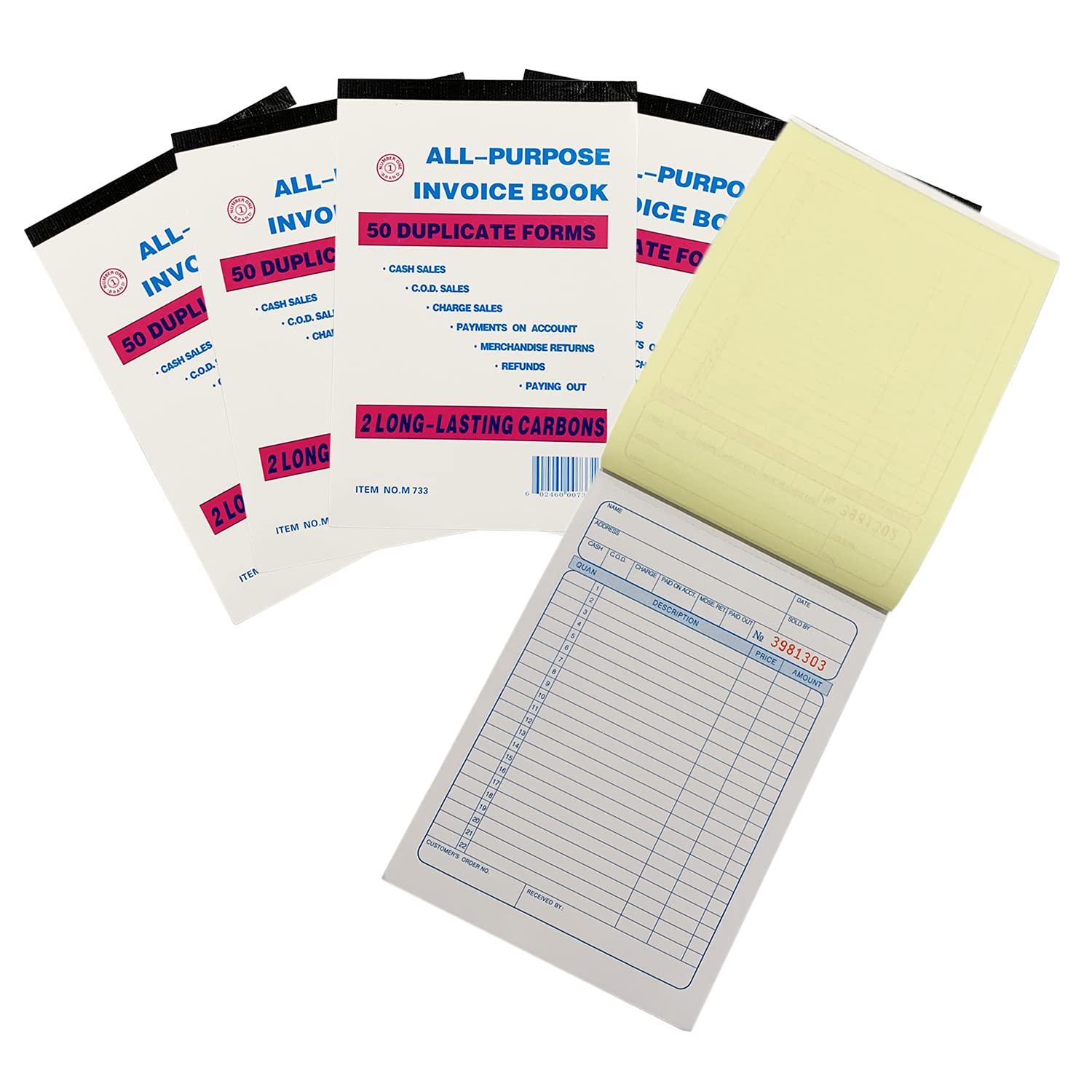 Julysgift Large Sales Order Book Receipt Invoice Duplicate Carbonless 50 Sets 5 5/8" X 8 3/8" (5 Pack)