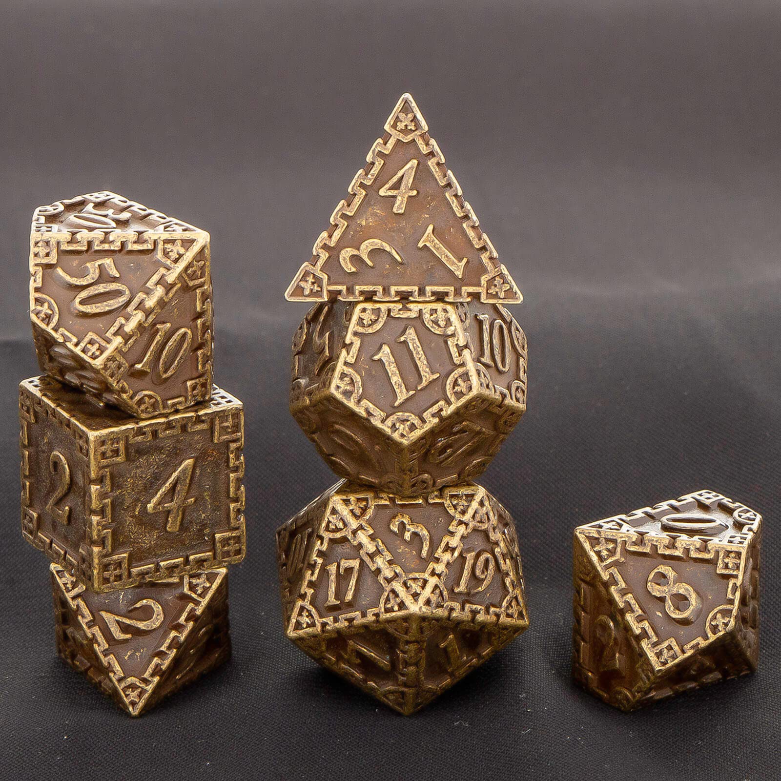 OUKELANWO Metal DND Ancient Bronze Dice Set D&D Dice, 7pcs Dungeons and Dragons Dice Set D20 D12 D10 D8 D6 D4, RPG Role Playing Dice with Gift Box for MTG Warhammer Pathfinder