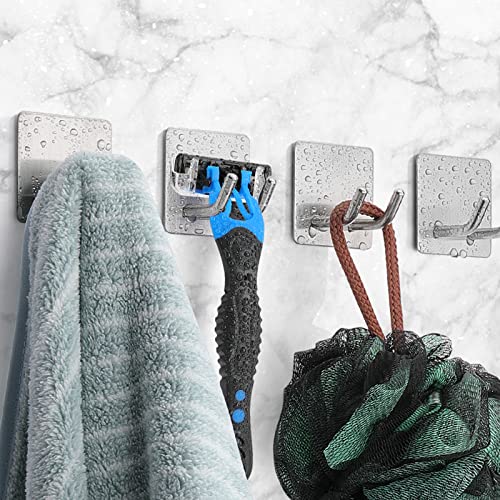 YasTant 4 Pcs Premium Heavy Duty Adhesive Hooks Wall Hangers for Bathroom, Self Stick Hooks for Hanging Heavy Duty, Self Adhesive Razor Holder for Shower Wall Inclined