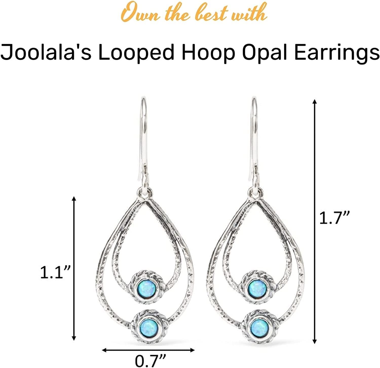 Joolala Looped Hoop Opal Drop Earrings - Handmade Opal Drop Earrings for Women โ .925 Sterling Silver Looped Hoop Opal Drop Earrings