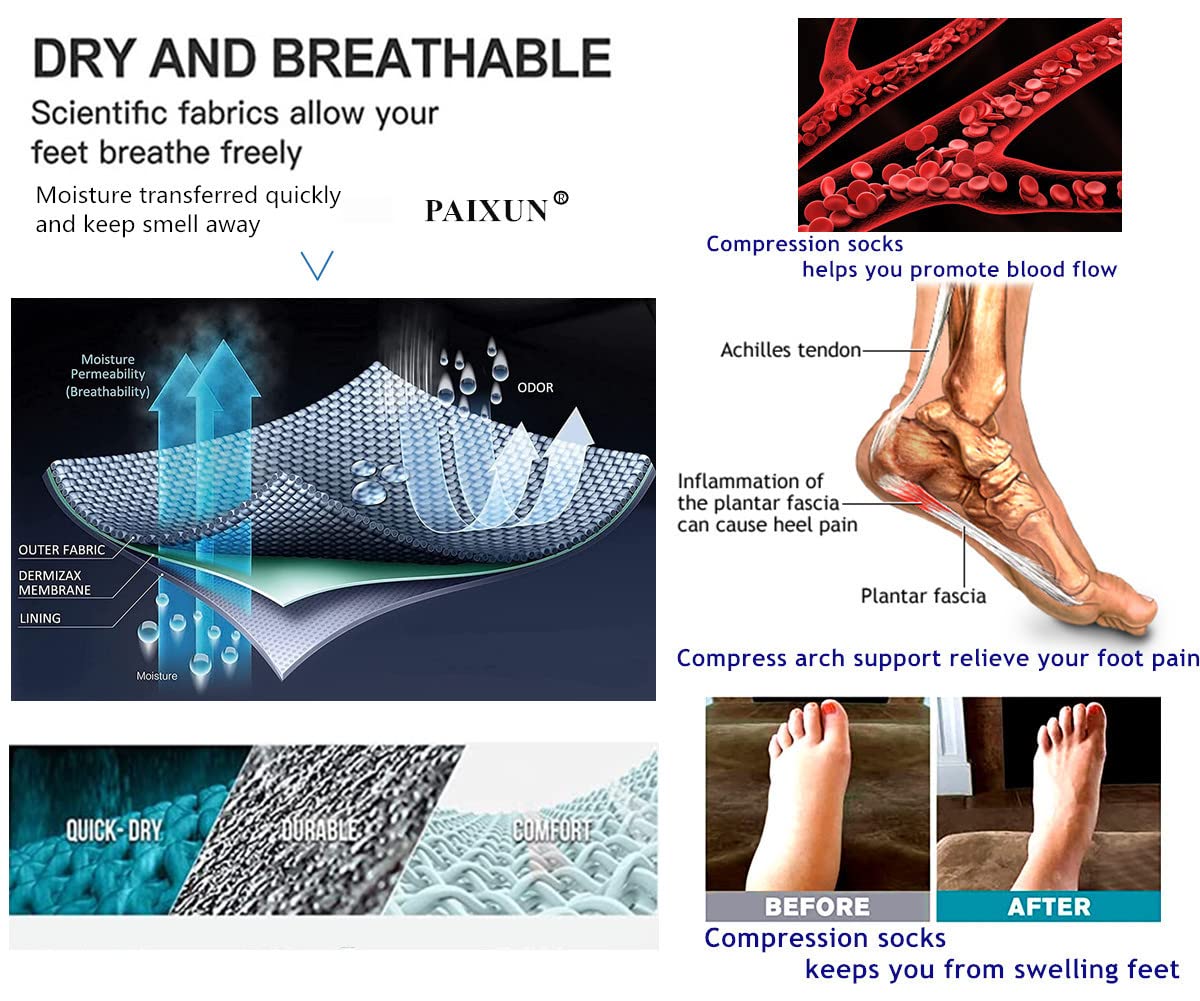 PAIXUN Mens Compression Socks For Men Women Cotton Athletic Running Workout Size 6-13 No Show Low Cut Crew Socks