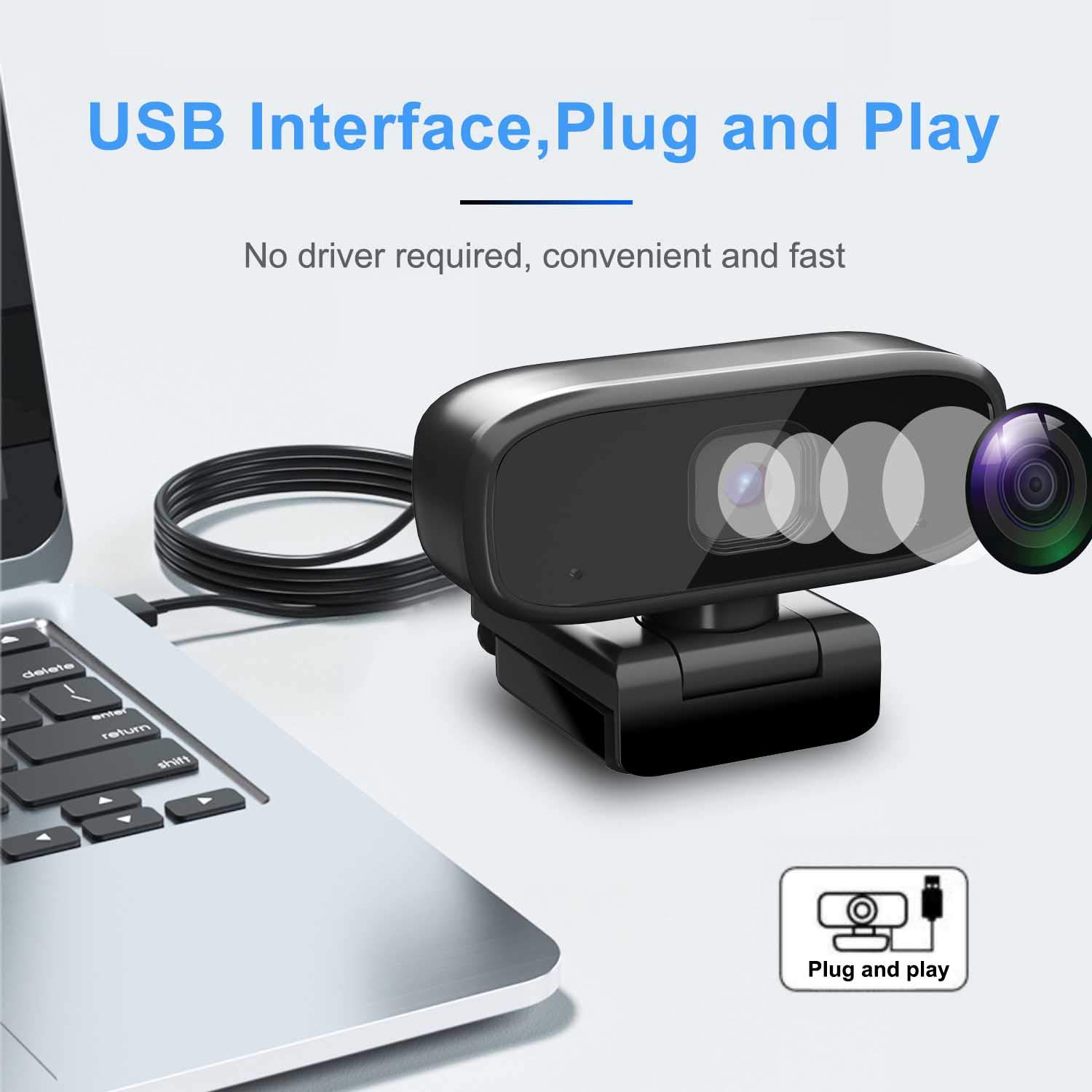 intpw 1080P Webcam with Microphone for Desktop, Web Cameras for Computers & Laptop, Streaming USB Webcam for Online Teaching and Gaming, PC Camera Compatible with Zoom/Skype/Facetime/Teams