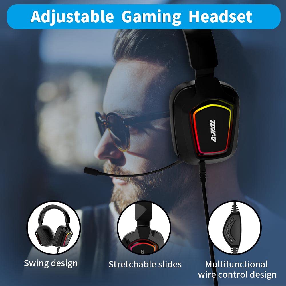 NACODEX AX368 Wired Pink Gaming Headset with Microphone - 7.1 Stereo Surround Sound - Volume Control - Adjustable Headband Noise Canceling Over Ear Headphones RGB Light for PC Laptop