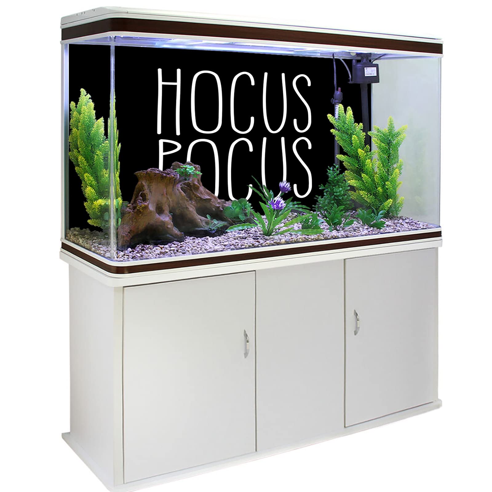 Hocus Pocus Fish Tank Stickers PVC Aquarium Background Easy Use Fish Backdrop Aquarium for Fish Tank Decoration 16.4x24.4 inch Halloween Long Font Black White Texture
