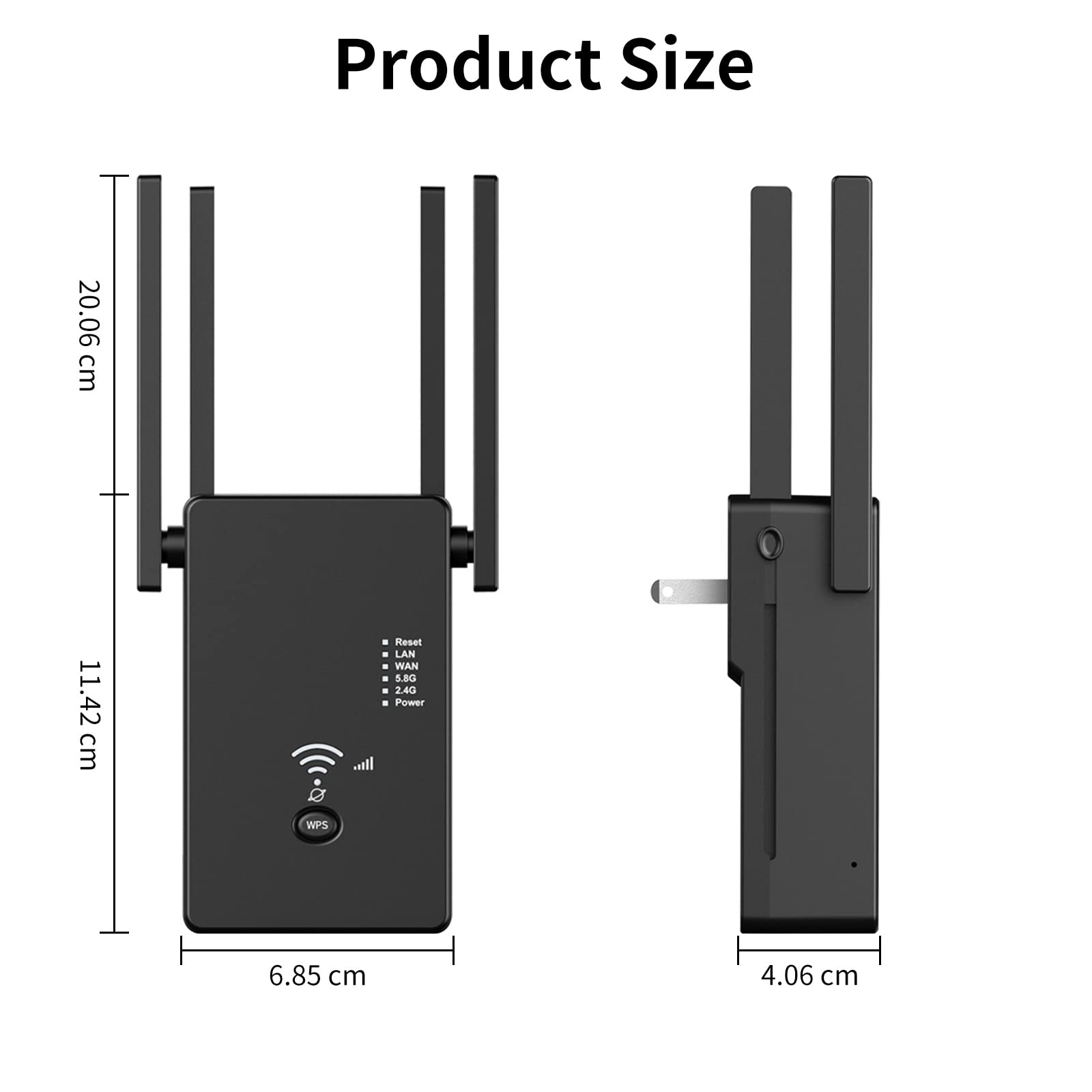 PAKESI WiFi Extender Signal Booster, 4 Antennas 360° Degree Full Coverage WiFi Extender Signal Amplifier,with AC1200 Dual Band Wireless Signal Booster,Coverage up to 2640sq.ft and 25 Devices