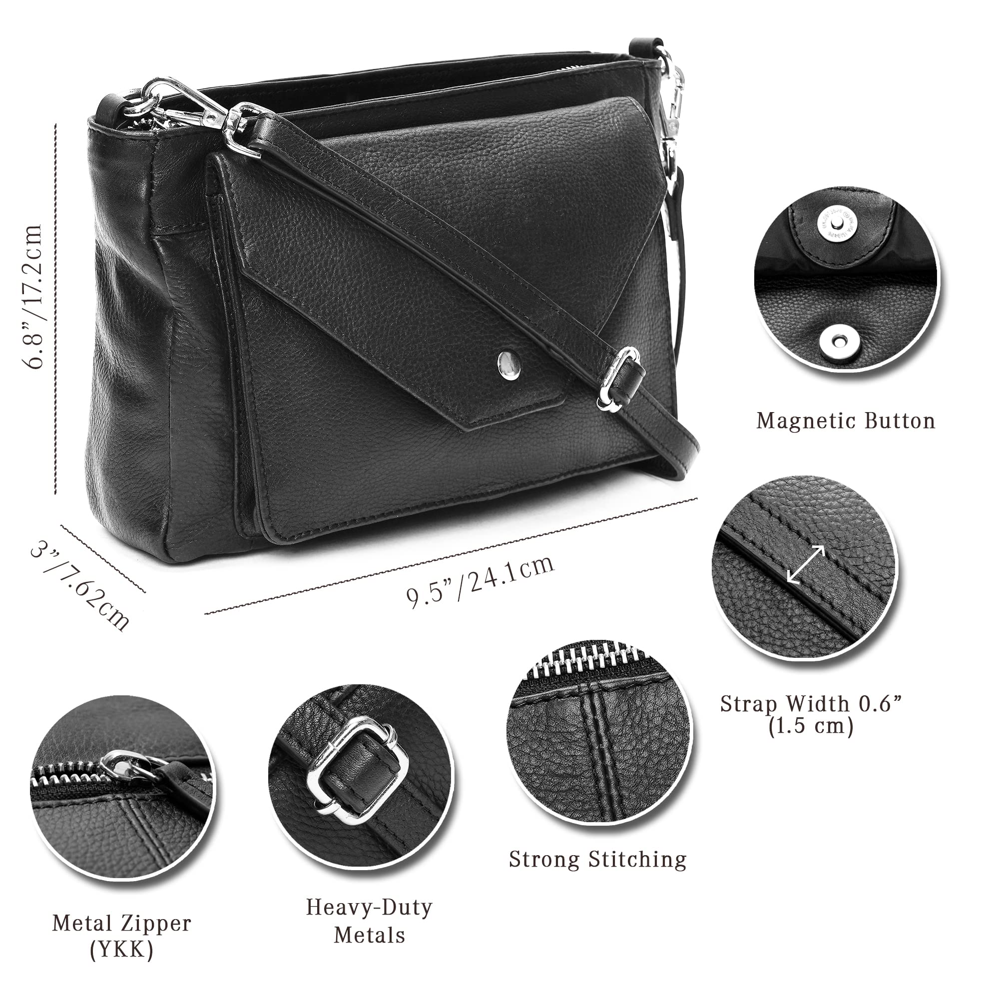 LUXEORIA Genuine Leather Crossbody Bags for Women, Handmade Sling Bag, Adjustable Straps, Trendy Unisex Cross-Shoulder Purses, Retro - Deep Brown