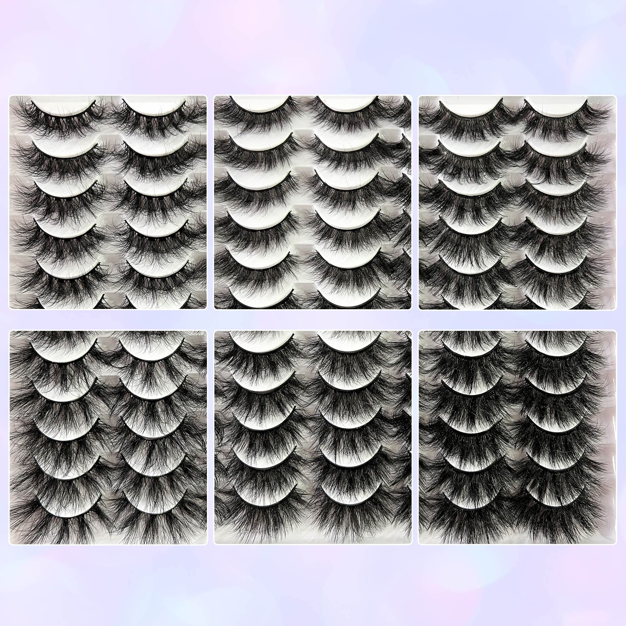Newcally Fluffy Wispy False Eyelashes 20MM Dramatic Thick 5D Volume Fake Eye Lashes 6 Styles Long Cat Eye Curly Strip Faux Mink Eyelashes 30 Pairs Lashes Multipack Bulk