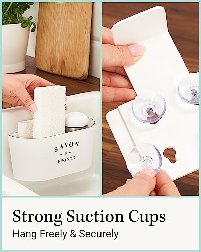 L U N A M A HOME DÉCOR Sink Caddy - Kitchen Sink Organizer - Sponge Holder - Hanging in Sink or Countertop Usage - Antislip mats - Odorless Sponge & Stainless Steel Brush Included