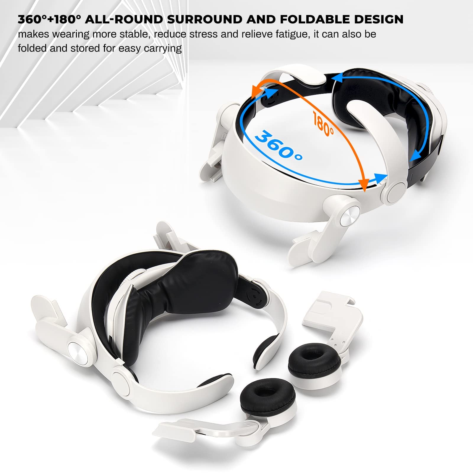 KRX Design Halo Head Strap for Oculus/Meta Quest 2, Adjustable Strap and Ear Muffs Accessories for Oculus Quest 2, Enhanced Support & Gaming Immersion, Reduce Pressure in VR Headset