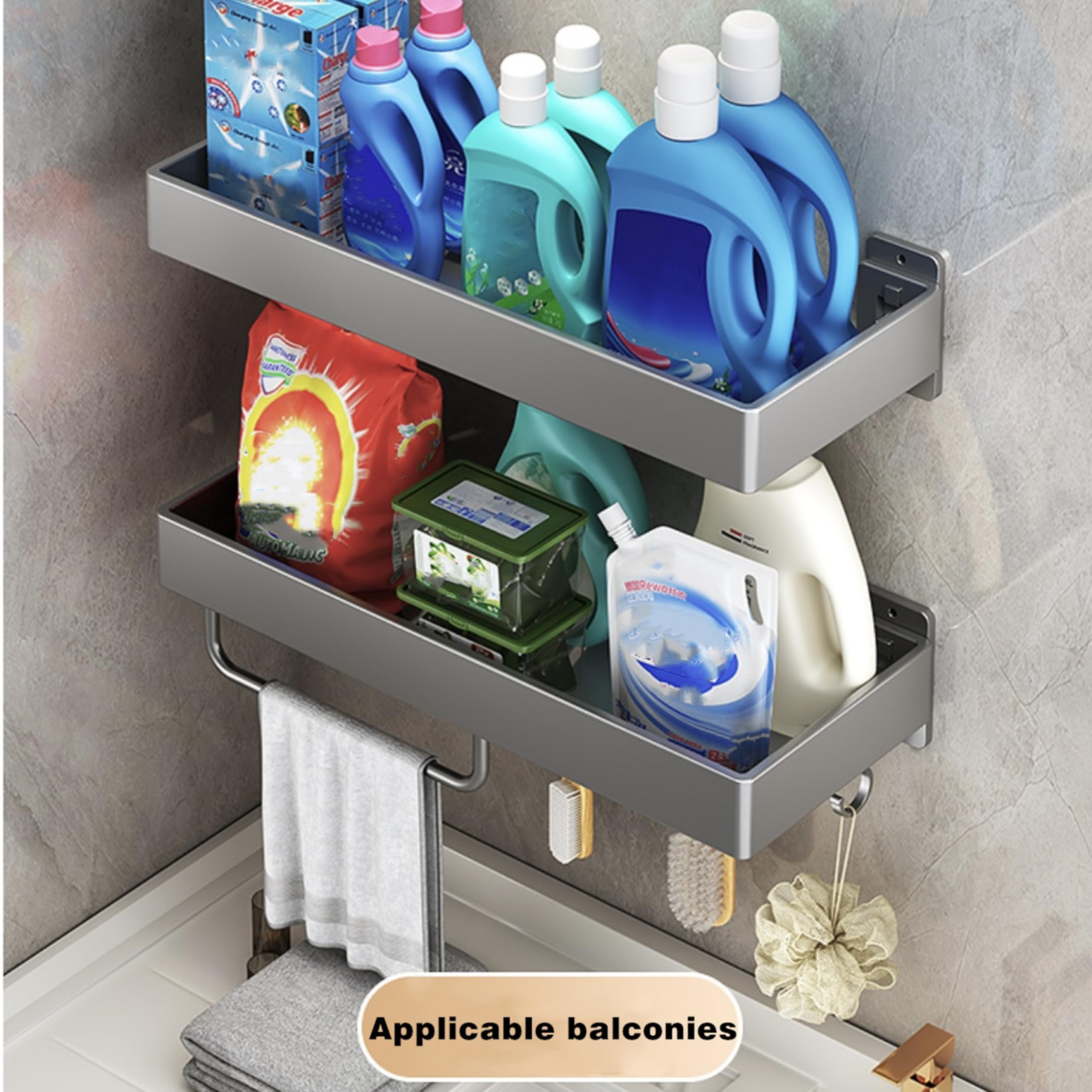 XXL Shower Caddy(22.8"×6.3"×2"),2 Pack Adhesive Hanging Bathroom Shelves Basket,Kitchen Spice Rack,Refrigerator Organizer,Fridge Shelf,Seasoning Holder,Floating Wall Mounted Storage,Toilet,Living Room