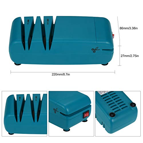 Lasamot Professional Electric Sharpener for Straight Serrated Knives and Kitchen Shears with 3 Stage Diamond Sharpening Wheel for Sharp Durable Edges