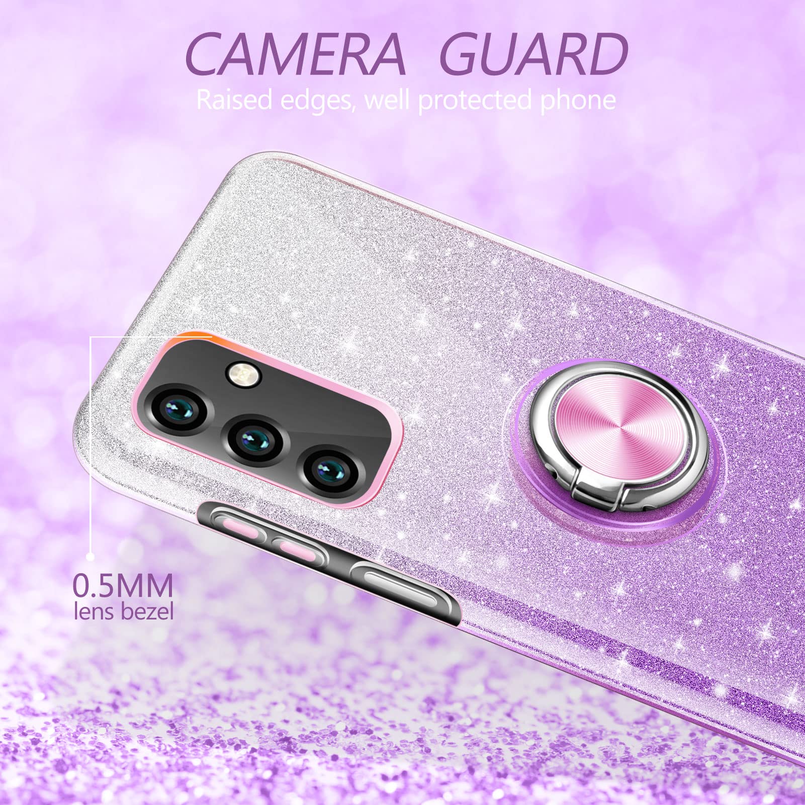 KSWOUS for Galaxy A13 5G Case with Screen Protector [2 Pack], Glitter Sparkly Bling Protective Cover with Kickstand for Women Girls Slim Shockproof Case for Samsung A13 Phone Case (Purple)