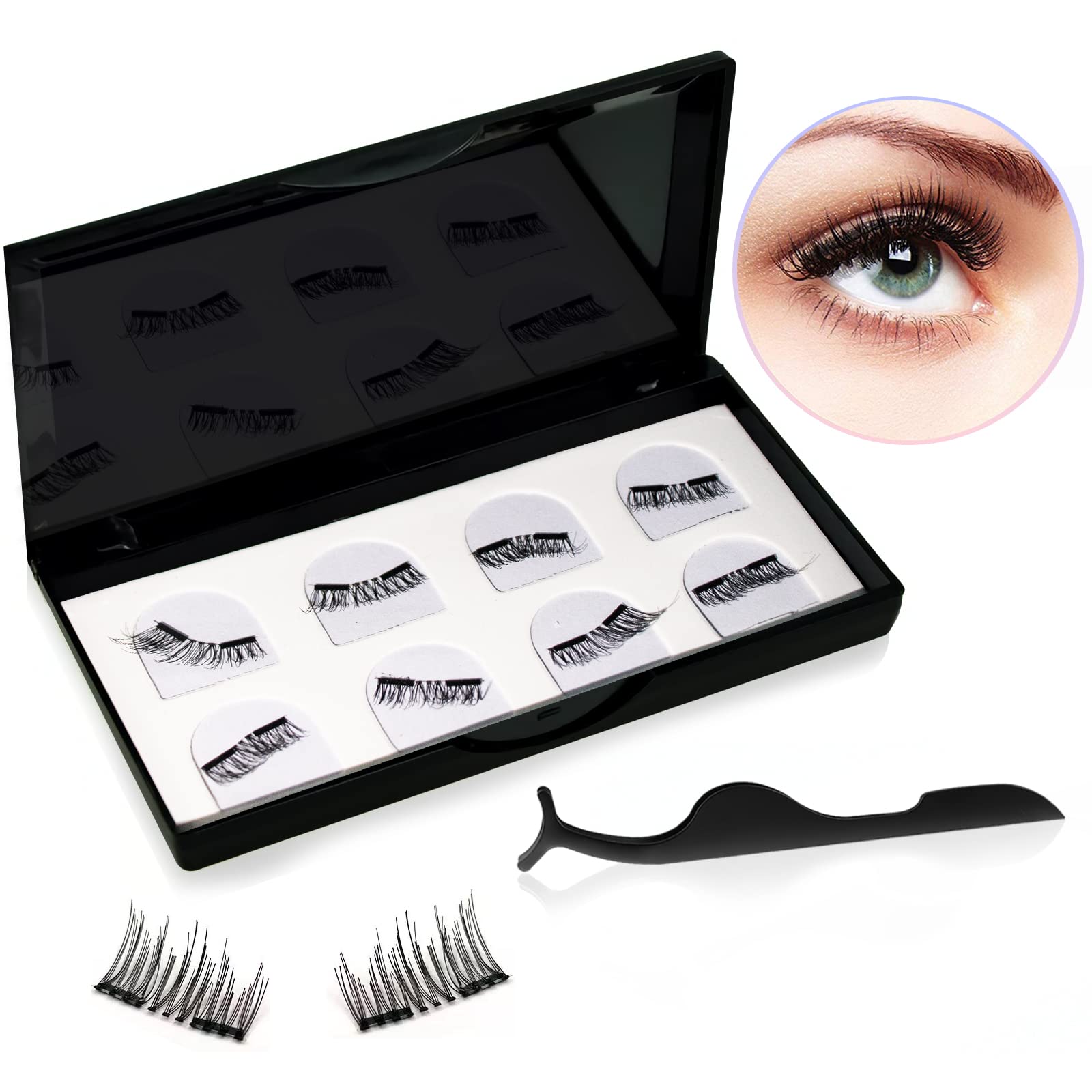 No Glue Magnetic Eyelashes, Magnetic Lashes Natural Look, 0.2mm Ultra Thin Magnet Lightweight & Easy to Wear Reusable Lashes Extensions