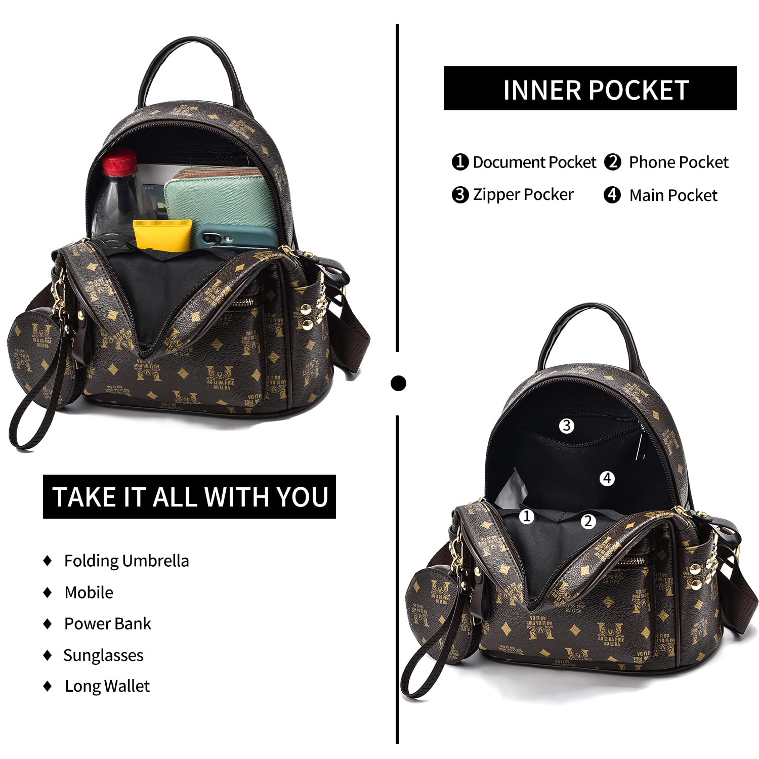 NAITOKE Cute Mini Backpack Purse for Women Ladies Small Purses PU Leather Backpack Shoulder Bag