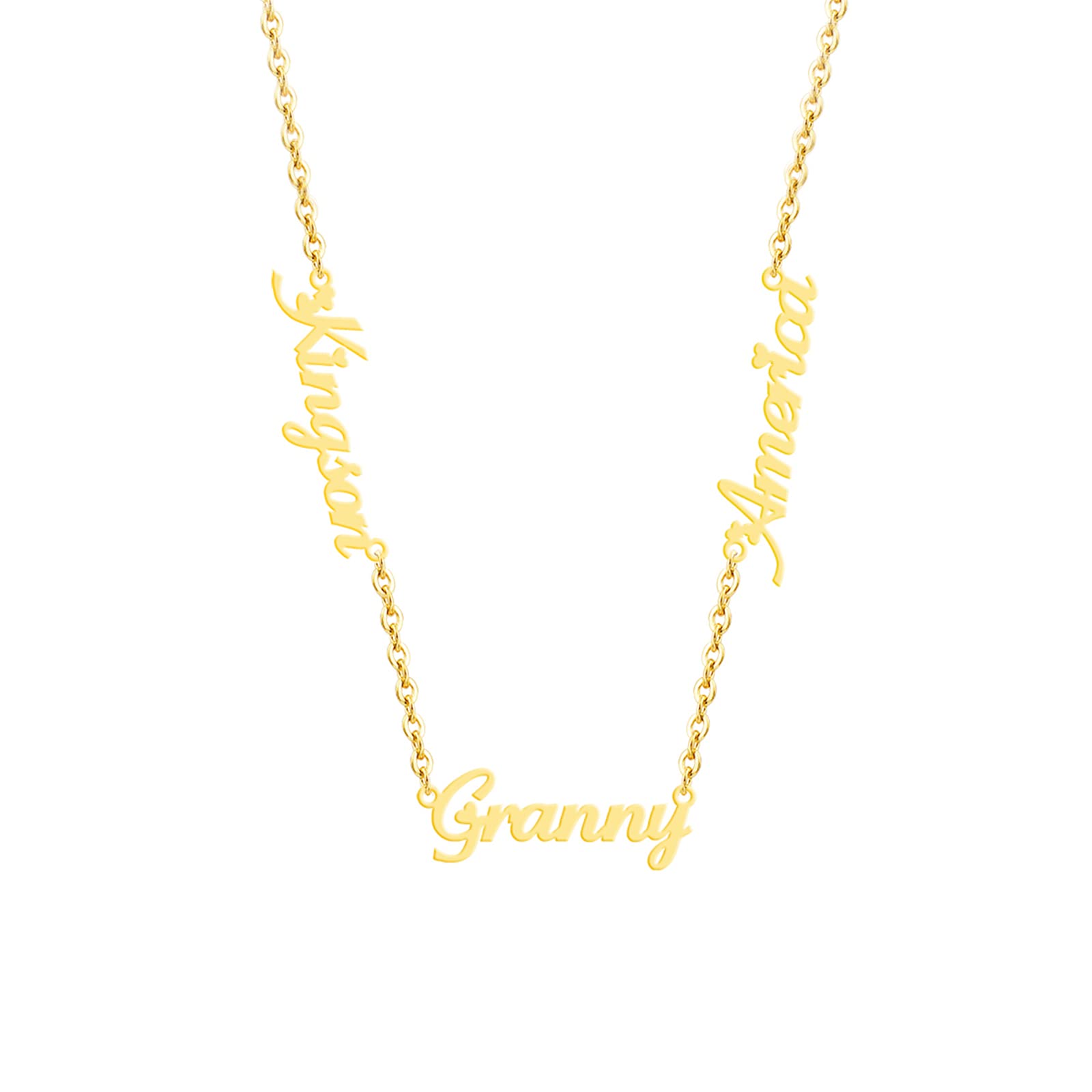MRENITE 10k 14k 18k Solid Gold/Rose Gold/White Gold Names Necklace â Dainty Personalized Nameplate Jewelry - Custom 3 Names Gift for Family Members (Small Names)