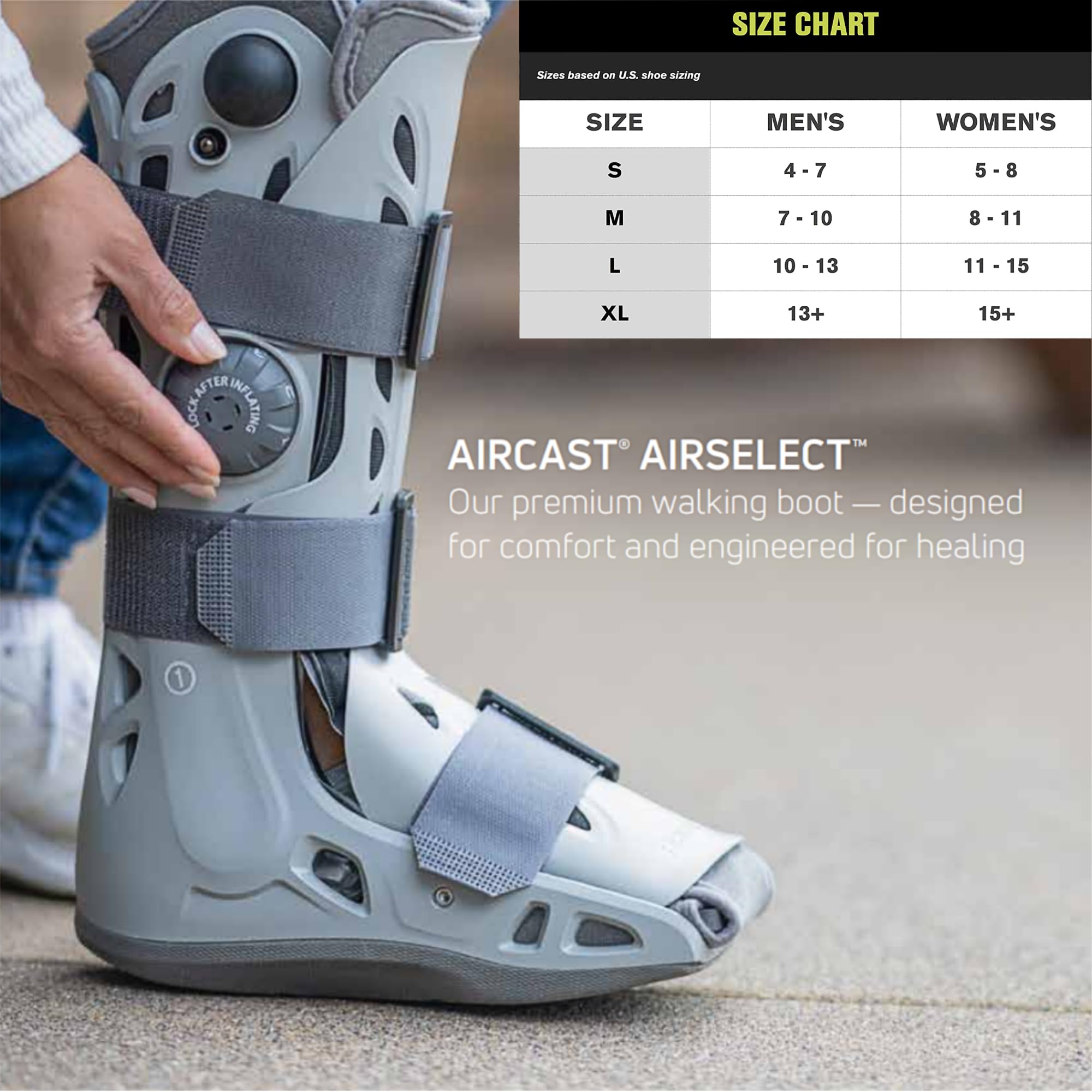 Lumintrail Aircast Walking Boot for Sprained Ankle, Orthopedic Boot, Medical Walking Boot with Air Cast Tube Stretch Boot Sock, Airselect Standard Walking Boot, XL, Bundle with a Drawstring Bag