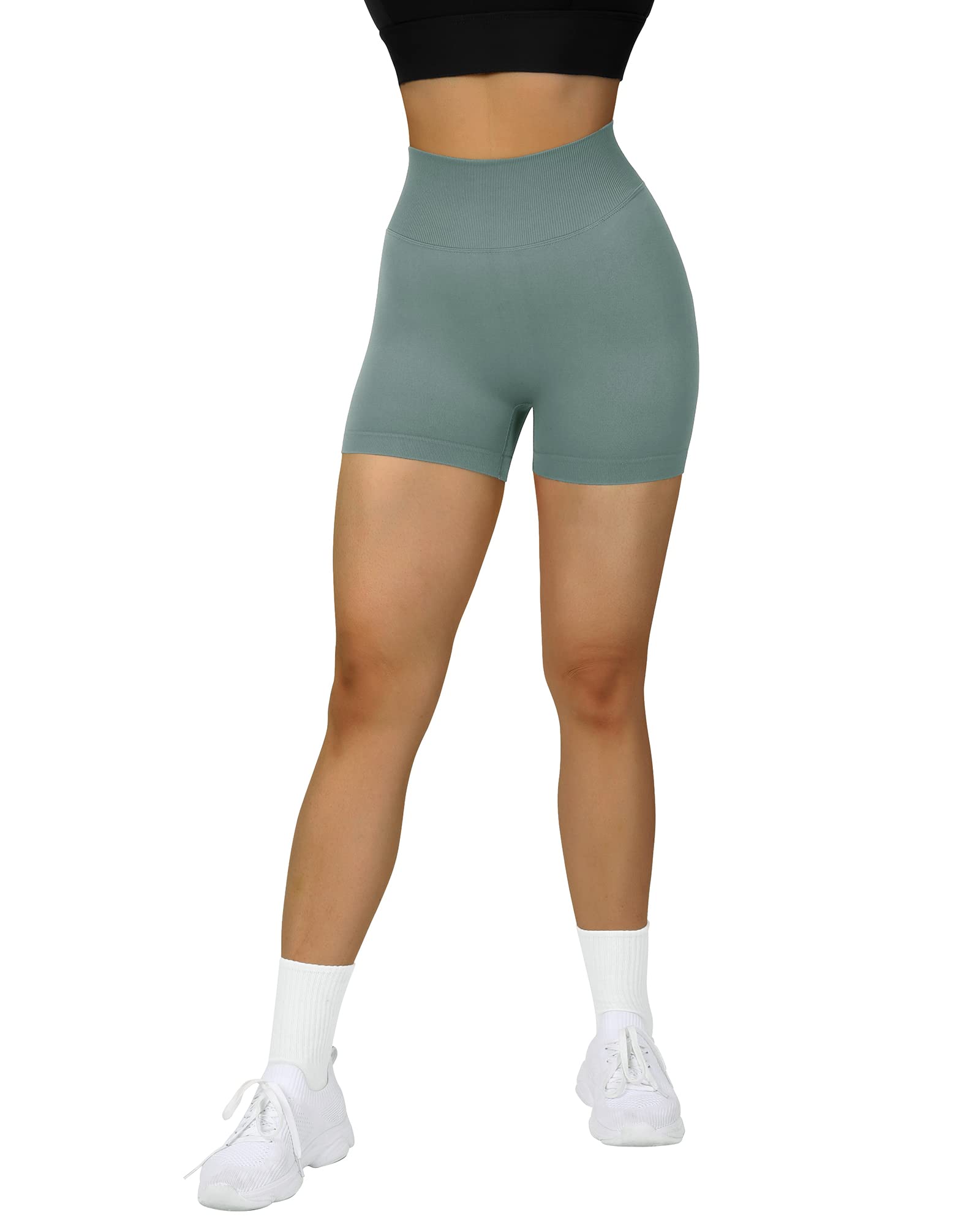 MOSHENGQI Women Booty Workout Shorts High Waisted Gym Yoga Seamless Shorts(S,3" Light Green)