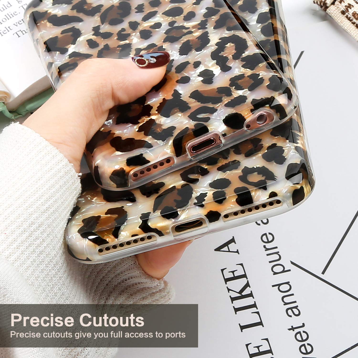 IDweel for iPhone 8 Plus Case Cheetah, iPhone 7 Plus Case for Women Girls, Luxury Sparkle Bling Translucent Leopard Print Soft Phone Case Cover Fashion Design Pattern Cover (Cheetah)