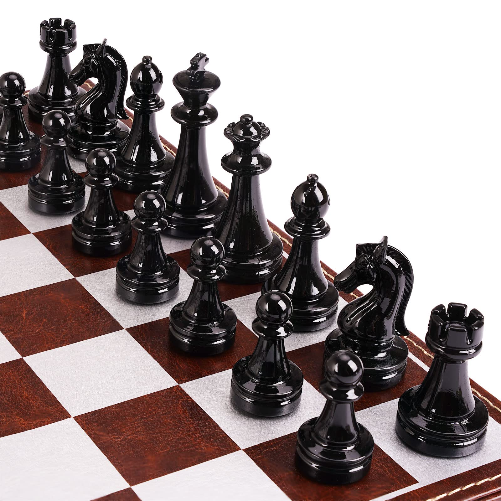 Magnetic Chess Set Checkers Game Set for Adults Kids (2 in 1) -12" Magnetic Chess Pieces & Portable Folding Leather Chess Board Travel Chess Sets Board Game – 24 Cherkers Pieces with Storage Box