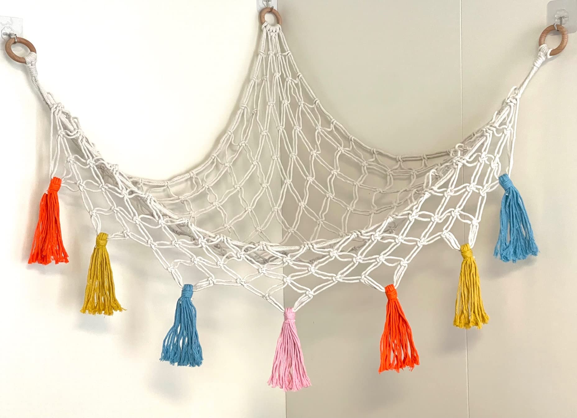 MacrameBay Large Handmade Macrame Stuffed Animal Toy Net Hammock Boho Girl Nursery Playroom Bedroom Kids Room Storage Organizer Decor with Hooks