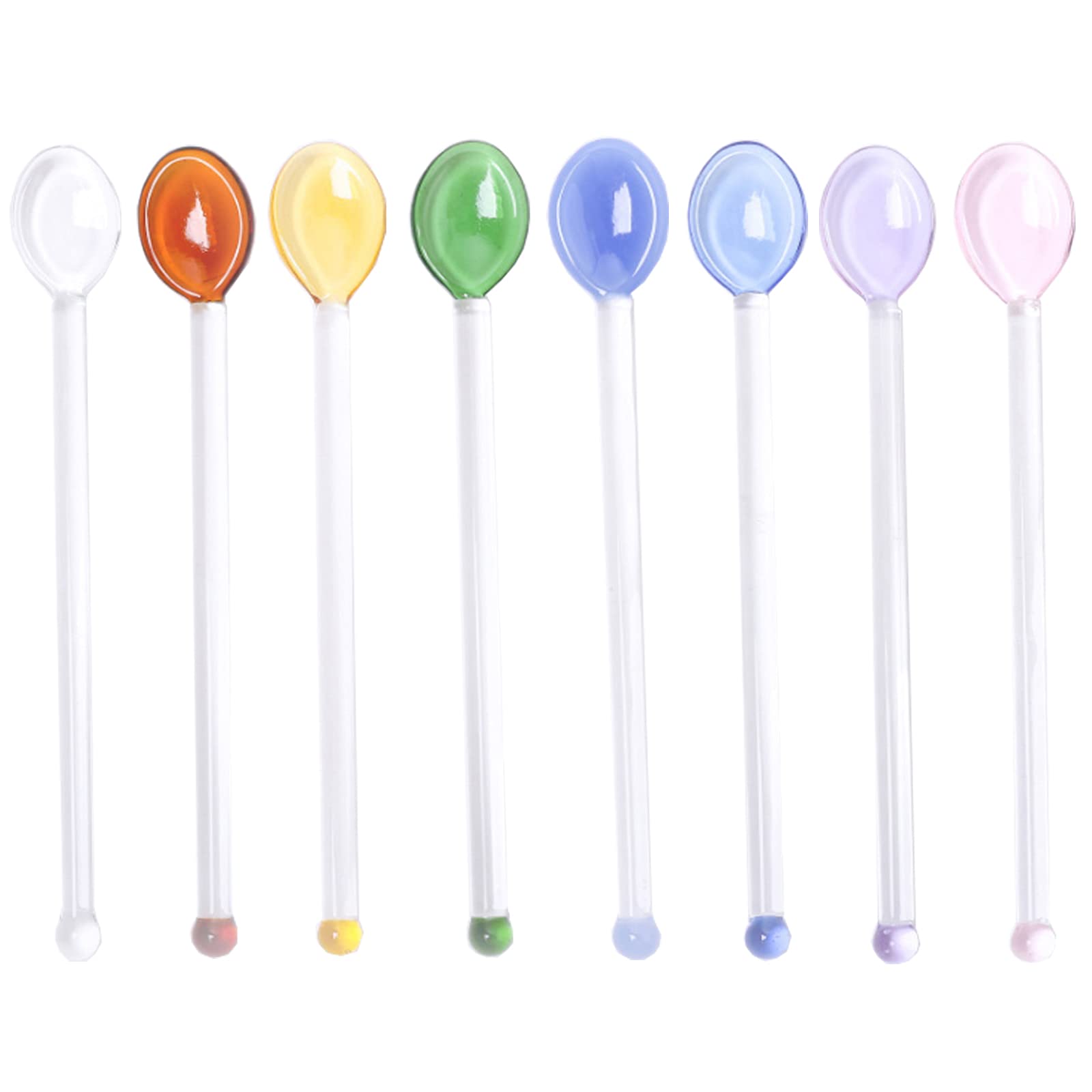 Luluxing 8Pcs Heat Resistant Glass Spoons Stirring Rod Salt Sugar Small Teaspoon For Coffee Ice Cream Dessert Cocktail Milkshake Cold Drink