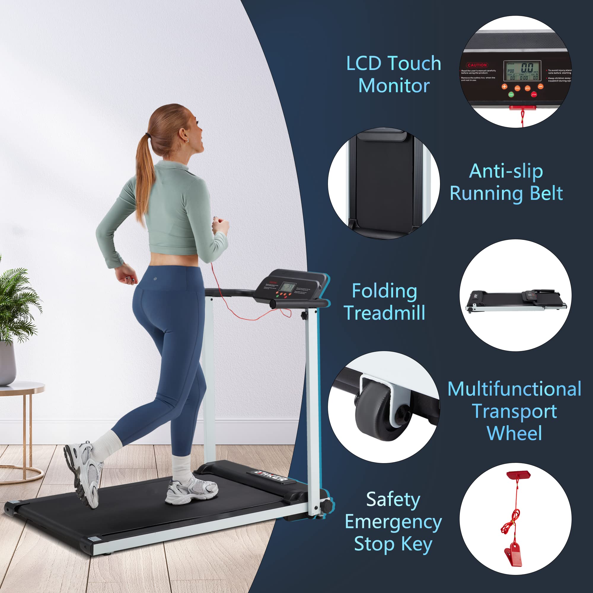 MELLCOM Folding Treadmill, 2.0HP Under Desk Electric Treadmill with LCD Display & Auto Stop Safety Function, 220lbs Capacity Installation-Free Black Treadmill Home for Gym Running Jogging Walking