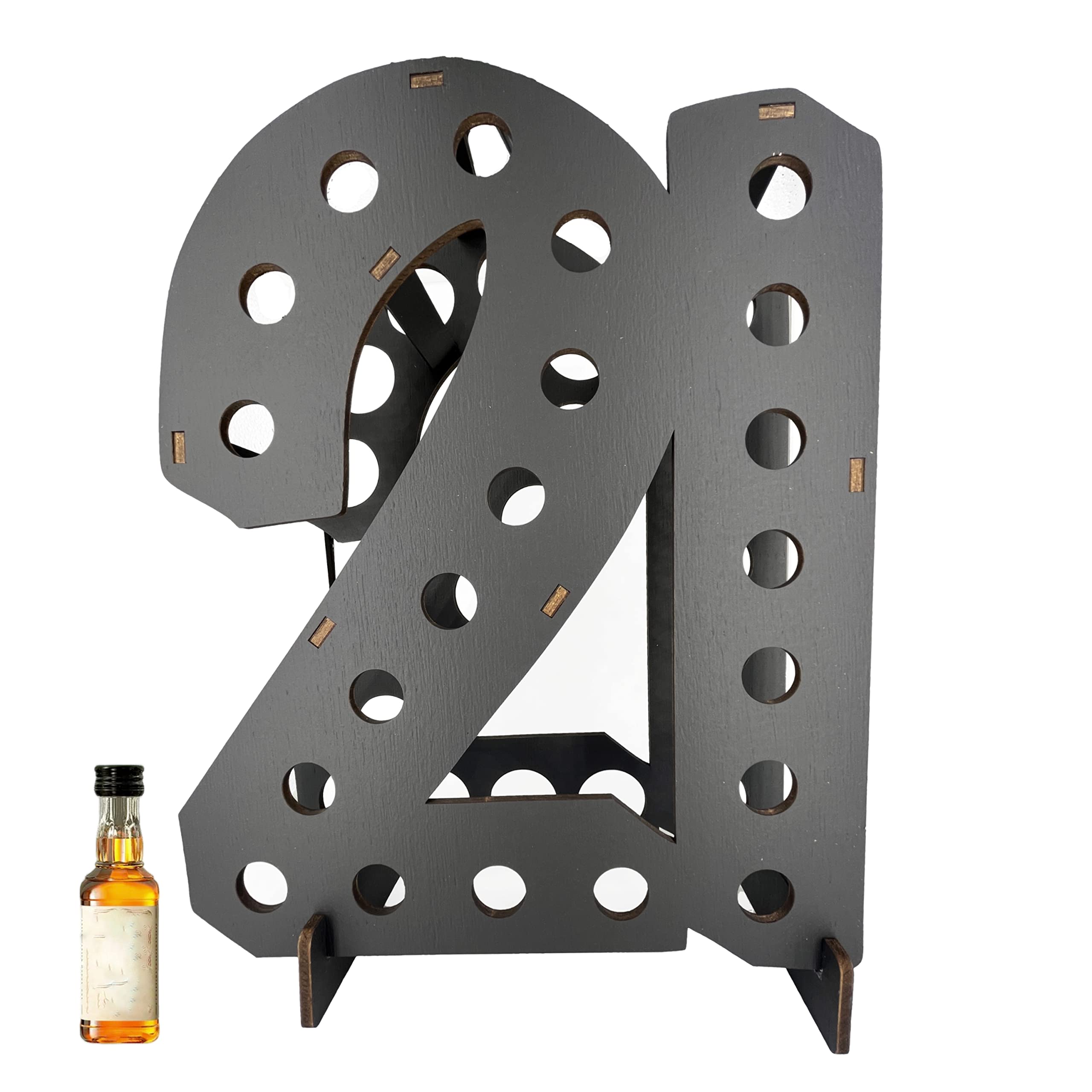 Lumber Reveal USA Mini Liquor Bottle Display Shelf | 21st Birthday Decorations for Him or Her | 21st Birthday Gifts for Her or Him | Available in Three Colors | 21 Assembled Black