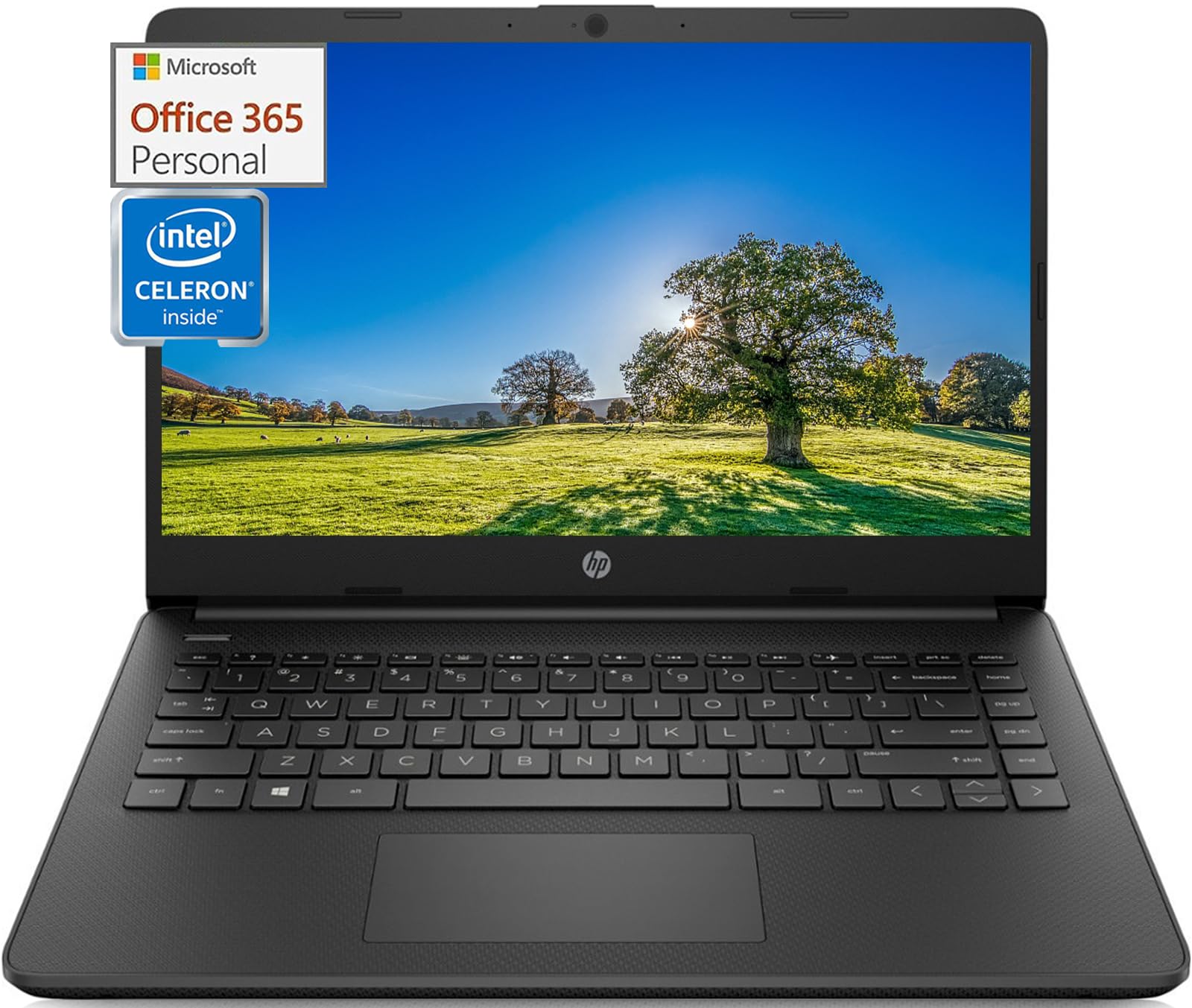 HP 2023 Newest 14 Inch Laptop Students Business, Intel Quad-Core Processor, 16GB RAM, 320GB Storage(64GB eMMC+256GB Micro SD), 12H Battery Life, Webcam, HDMI, WiFi, Win 11 S, Bundle with JAWFOAL
