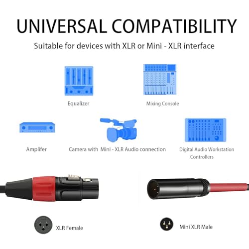 JOMLEY Mini XLR to XLR Cable,XLR Female to Mini XLR Male Microphone Audio Cable for Blackmagic Pocket 4K Camera Video Assist 4K - 1ft