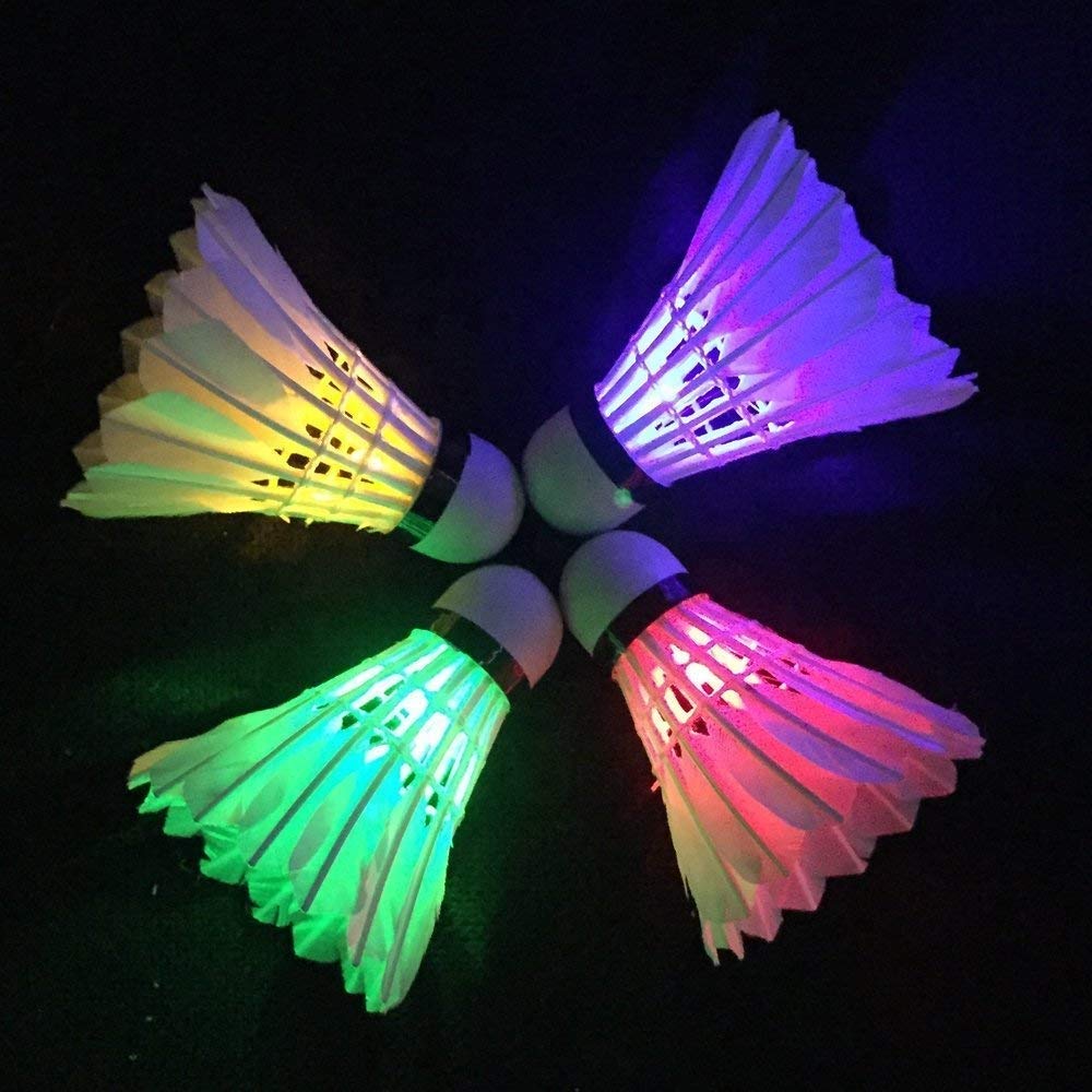 JSA LED Badminton shuttlecocks(4PCS/Box) Lighting Birdies Shuttlecock Glow in The Dark Badminton for Indoor/Outdoor