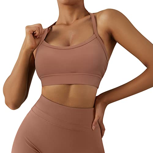 MOOSLOVER Women Strappy Sports Bra Crisscross Back Yoga Bras Padded Backless Medium Support Tops(L,#6 See Sheer(Y back)-215)