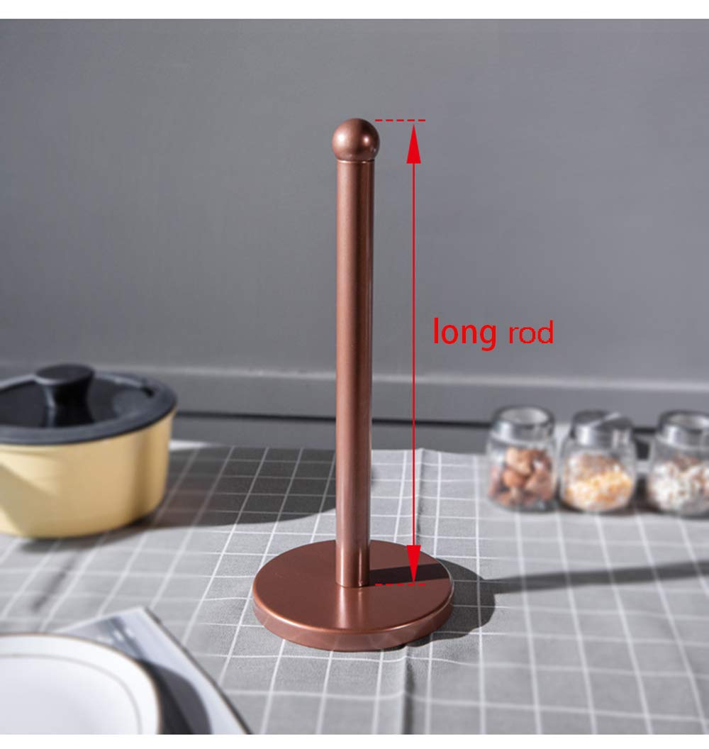 Mornenjoy Modern Stand Up Paper Towel Holder,Single Tear Papertowel Roll Stand with Stable Wide Base,Paper Towel Dispenser for Kitchen Countertop/Dinner Table/Bathroom (Round Head,Copper)
