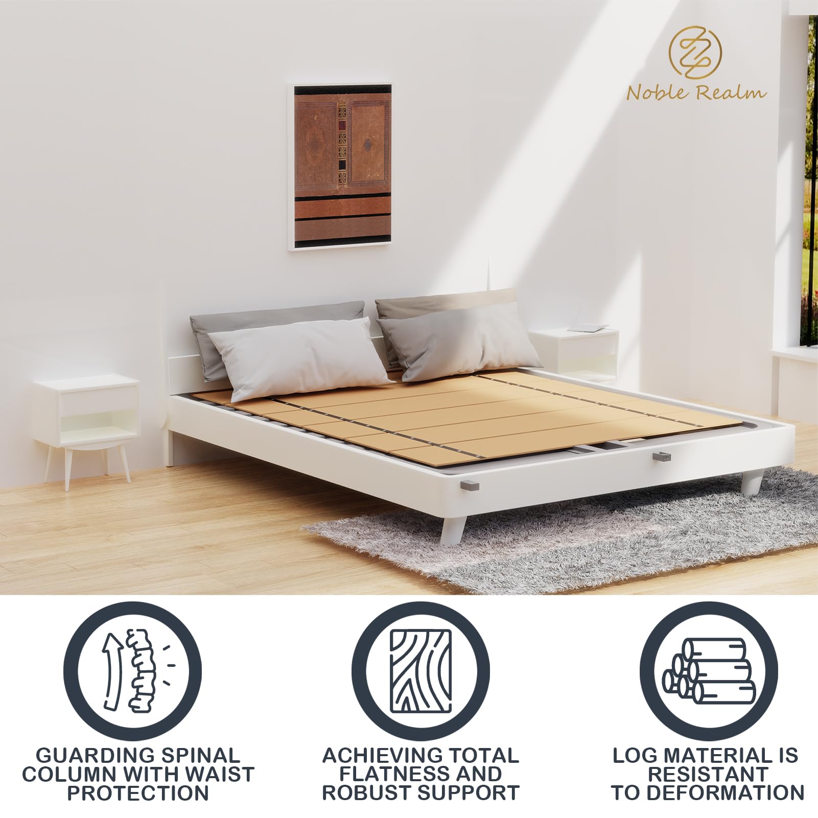 NobleRealm® Foldable Box Spring Full | Full Size Bunkie Board & Bed Support Slats | Bed Board for Mattress Support | Easy Setup, Noise Minimizing, Moisture Resistant (48 x 60 Full Size)