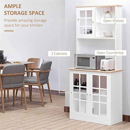 YDXNY Kitchen Buffet, Pantry with 3 Cabinets, 2 Shelves and Large Countertop, Tall White Cabinet