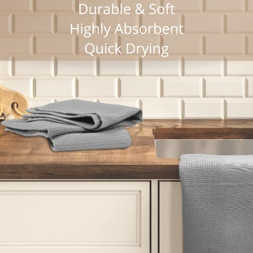 Linen Hub 100% Cotton Waffle Kitchen Dish Towels 16x26 Oversized, Absorbent Durable Washable, Tea Towels, Dish Cloths, Bar Towels, Cleaning Towels, Kitchen Towels with Hanging Loop - Set of 6 Grey
