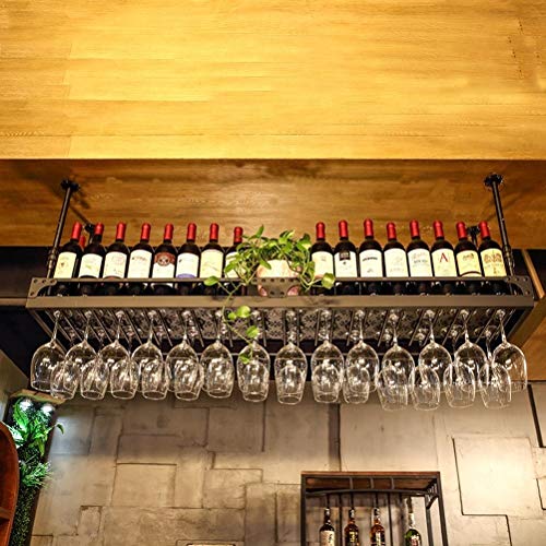 Retro Industrial Style Wine Rack Iron Art Storage Red Wine Glass Holder Household Suspension Decoration J115, PIBM, Black, 60x35cm