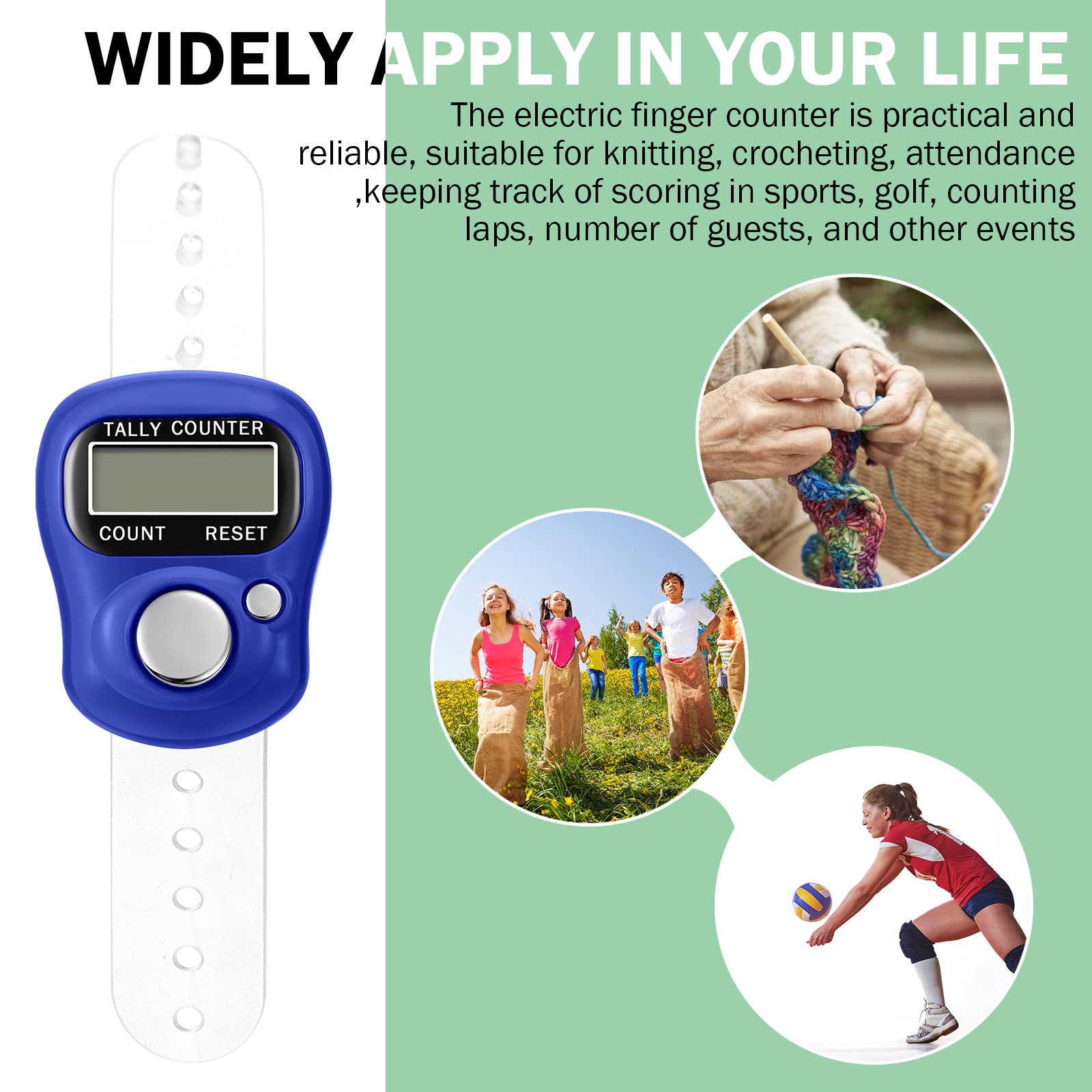 Hoteam Electronic Finger Counter LCD Digital Display Finger Hand Tally Counter Mini 5-Digit Number Counter Clicker Track and Field Lap Counters for Stitch Knitting Crochet Golf, 12 Colors (96)
