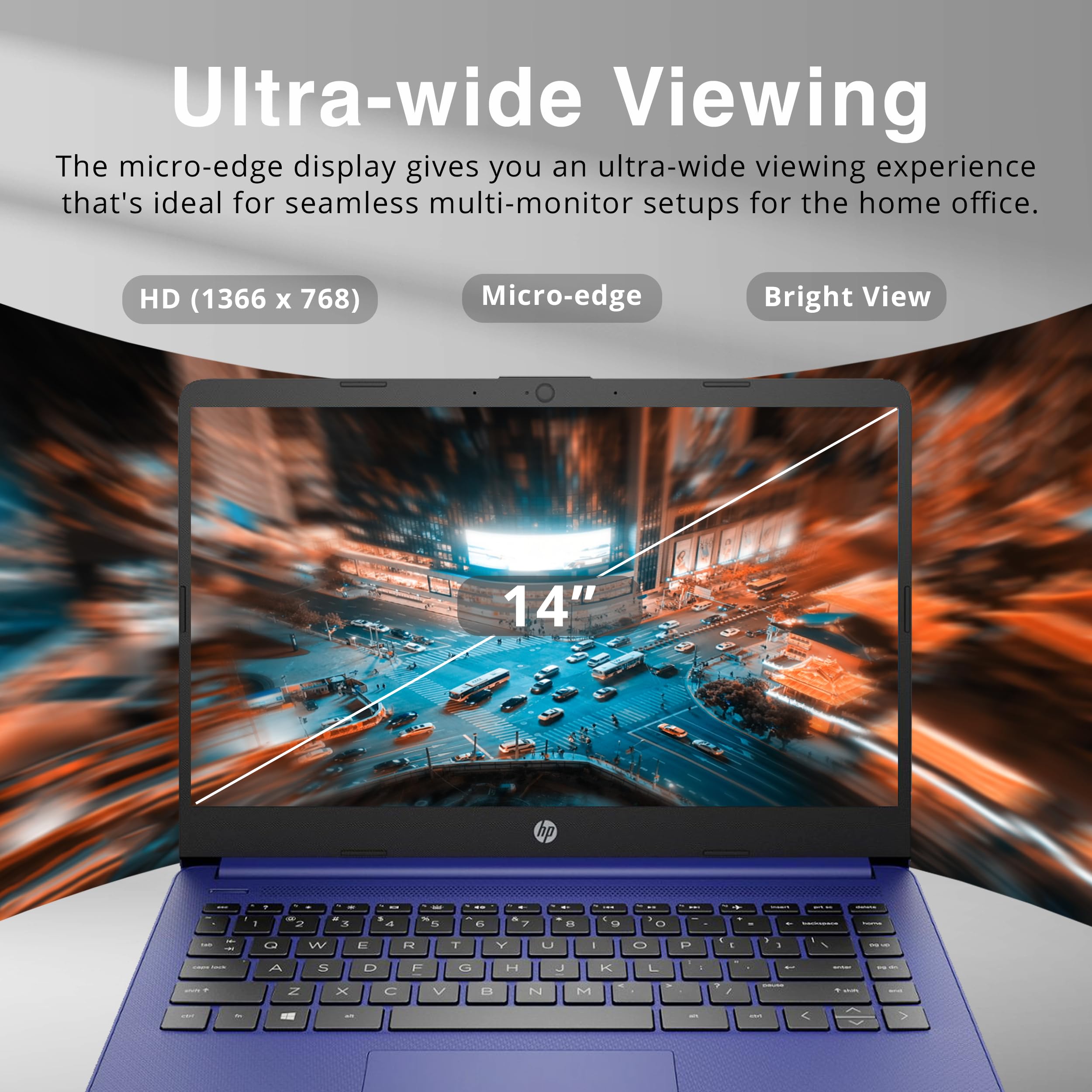 HP Stream 14" HD BrightView Laptop, Intel Celeron N4000, 16GB RAM, 64GB SSD, Intel HD Graphics, 720p Webcam, Blue, Win 11, 128GB USB Card (Renewed)