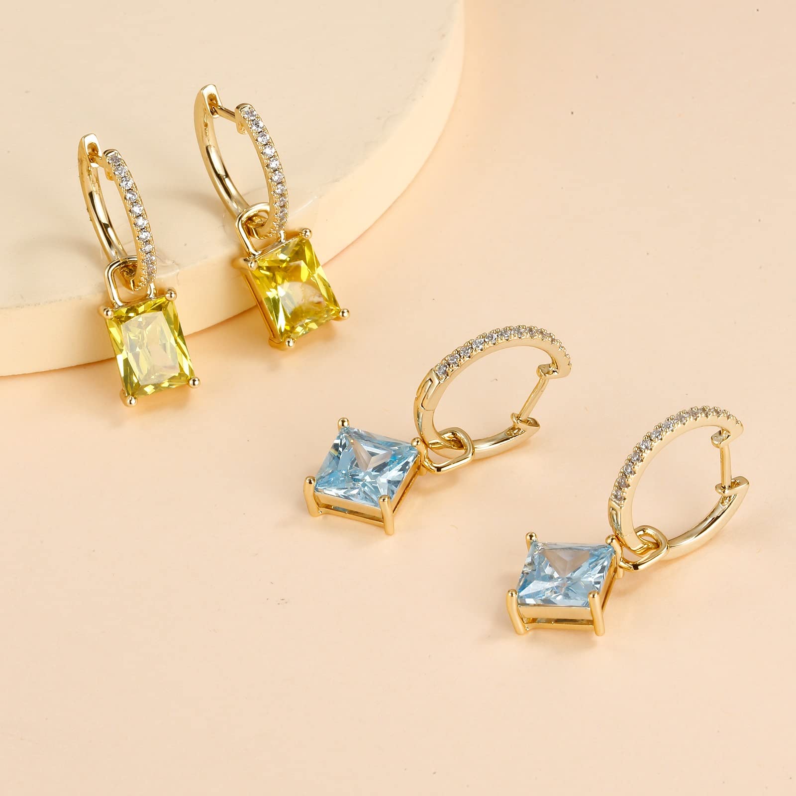 MABARRI Womens Dainty 14K Gold Plated Crystal Drop Dangle Earrings for Women Trendy,Women's Rhinestone Earrings Dangling(Peridot)