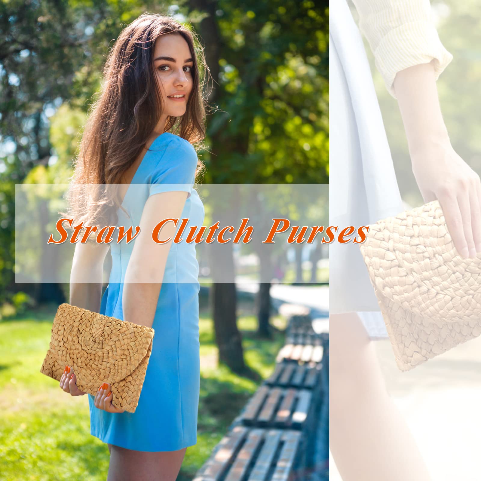 LUOFMISS Straw Clutch Purses for Women Envelope Woven Clutch Handbags Casual Straw Handmade Bag