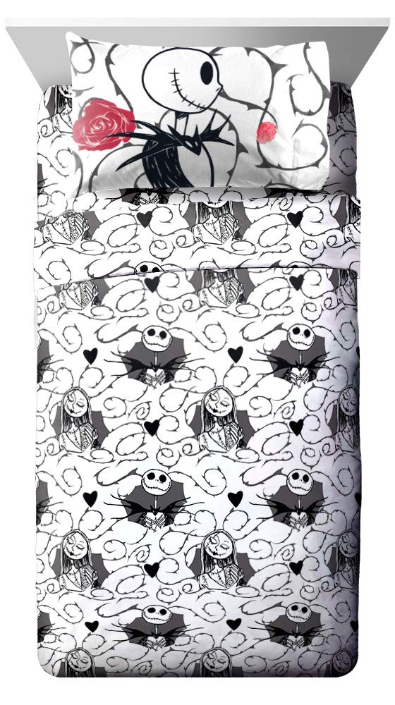 Jay Franco Disney Nightmare Before Christmas Moonlight 5 Piece Twin Bed Set - Includes Reversible Comforter & Sheet Set - Features Jack Skellington and Sally - Super Soft Microfiber