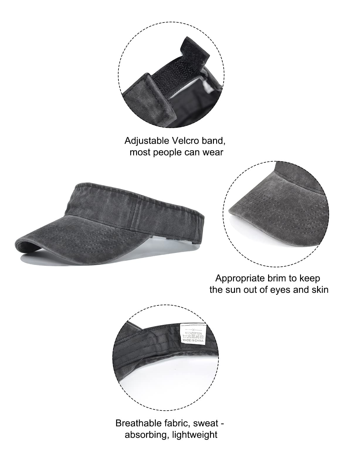 Mens Womens Sun Visors with UV Protection Adjustable Sports Sun Visor Hats for Sports Summer Hats Solid Black One Size