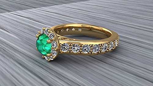 LMDPRAJAPATIS 7 mm Round Certified Green Emerald Gemstone 925 Sterling Silver Women's Ring/Wedding Engagement Ring Size 4.5 Color - Yellwo Gold Model No.02