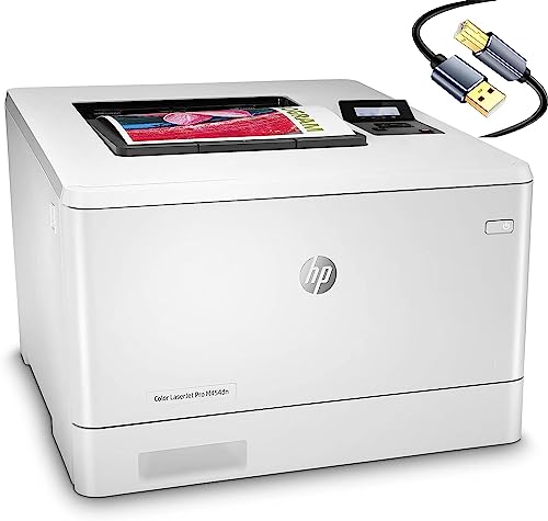HP Color Laserjet Pro M454dn Wired Laser Printer with Ethernet Connectivity - Print only - 2-line Backlit LCD Display, 28 ppm, 600 x 600 dpi, 8.5 x 14, Auto Duplex Printing, Tillsiy Printer Cable