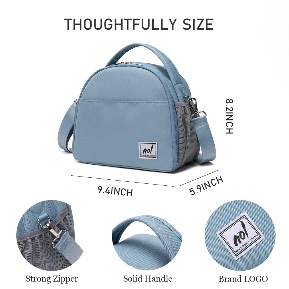 Lunch Bag Insulated Cooler Bag for Women Nylon Waterproof Lightweight Lunch Box Organiser (Dusty blue)