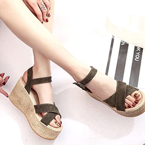 OVELING Sandals Bottom Thick Shoes Flatform Wedges Bohemian Toe Peep Women Solid Women's Wedges Sandal Heels Platform
