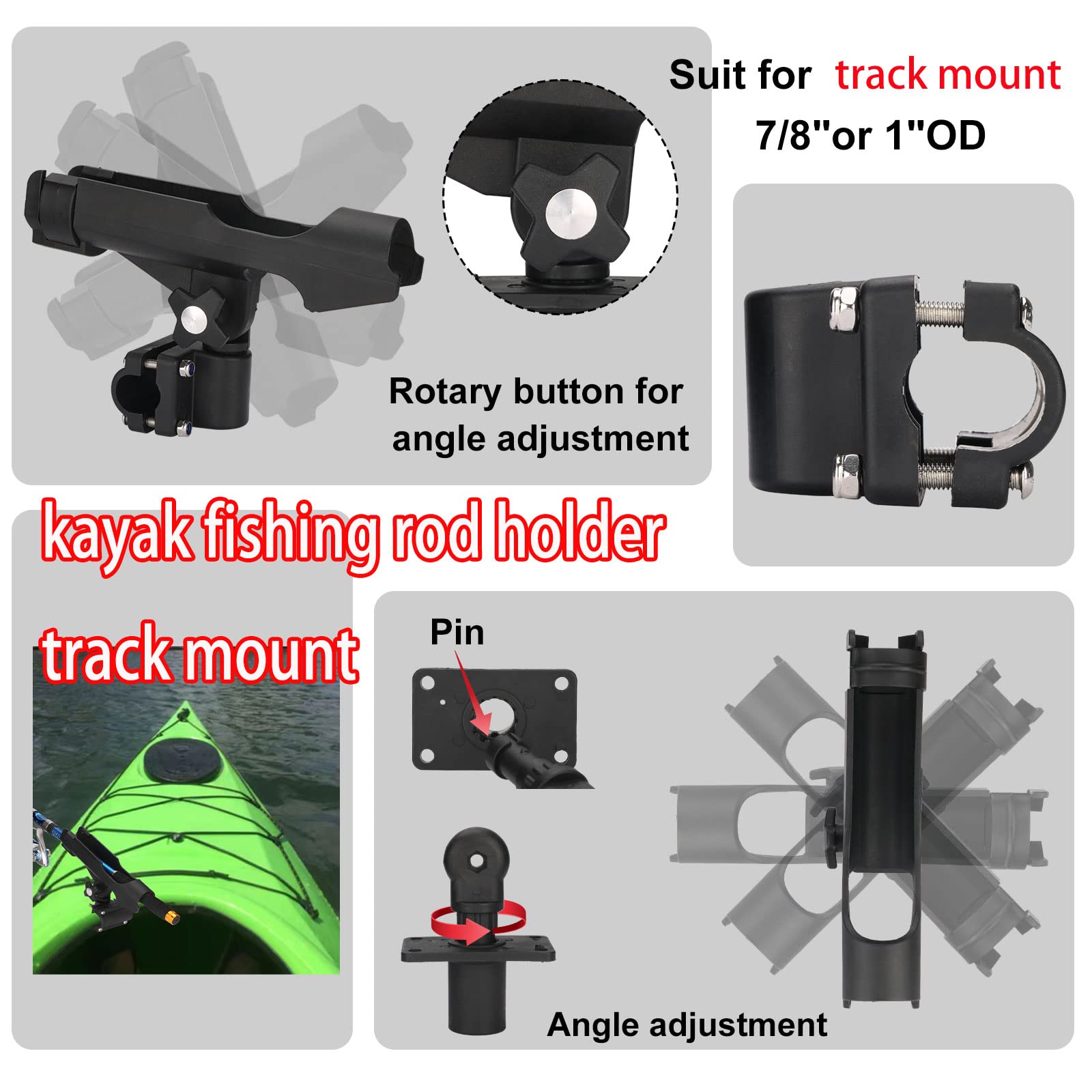 LINGUANG 2 Pack Kayak Canoe and Boats Fishing Rod Holder 360° Adjustable Swivel Side Mount Kits Tackle for Deck, Ground ,Wall , Rail Track